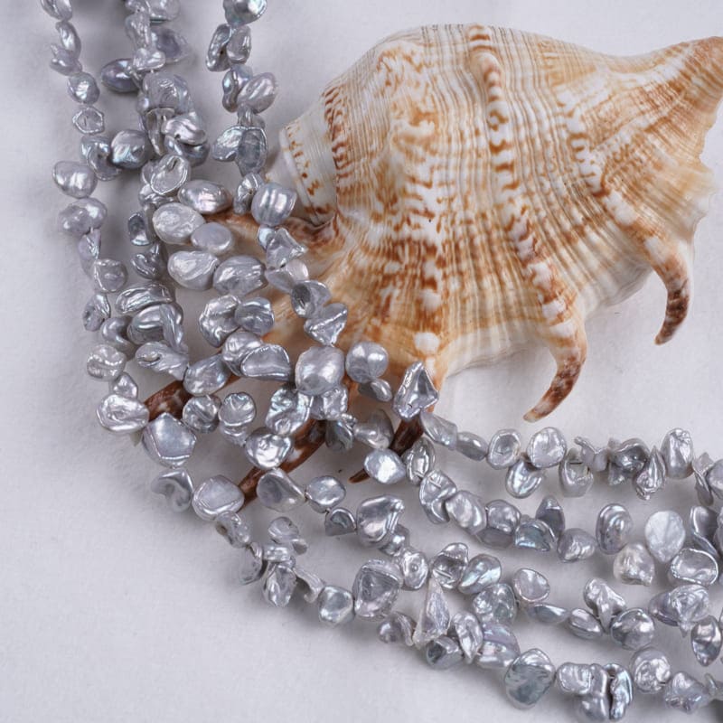 7-8mm Silver Gray Freshwater Keshi Pearl Strands - Pearls from China